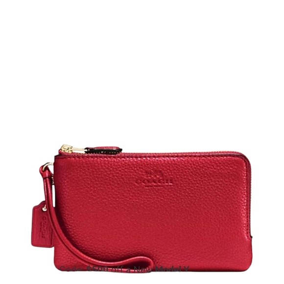 Coach | Bags | Coach Double Corner Zip Wristlet In Pebble Leather Red ...